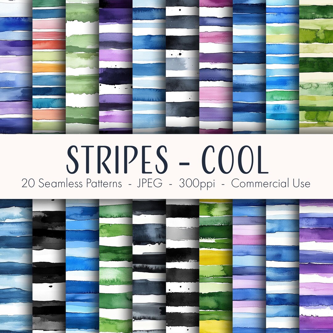 Stripes Cool Seamless Patterns, Printable Digital Paper, Commercial Use ...