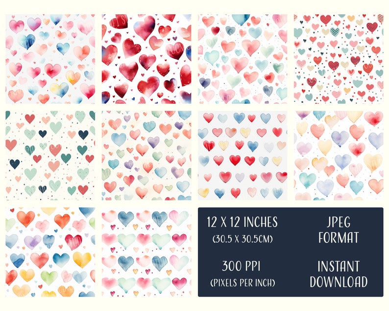 Hearts Seamless Patterns, Printable Digital Paper, Instant Download ...