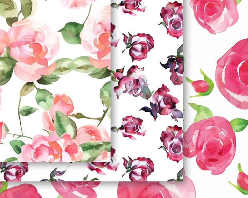 Red Roses Seamless Patterns, Printable Digital Paper, Commercial Use ...