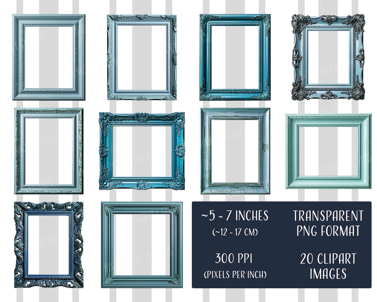 Blue Frame Clipart - Printable Images, Transparent Background, Instant ...