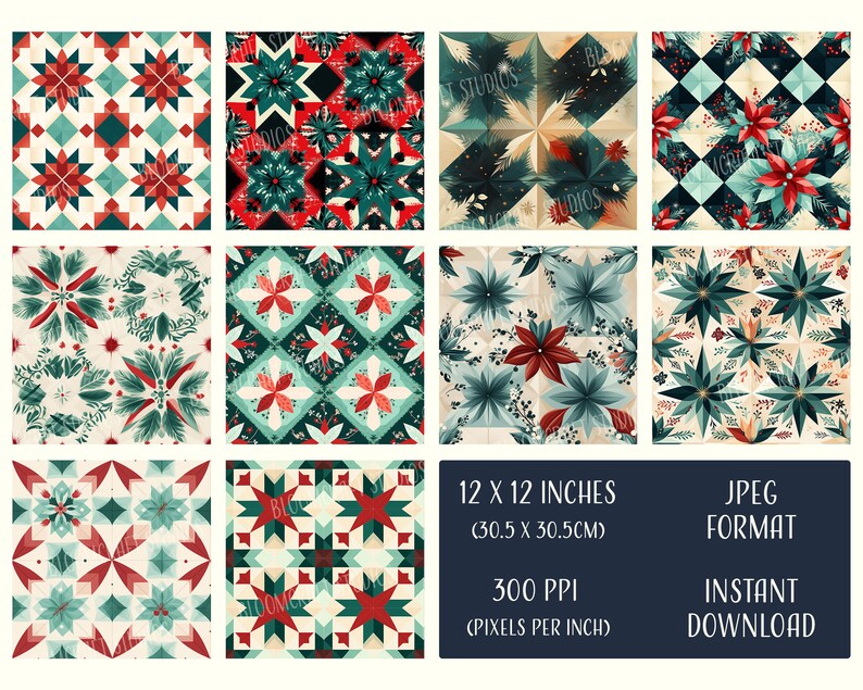 Christmas Quilts Seamless Patterns, Printable Digital Paper, Commercial ...