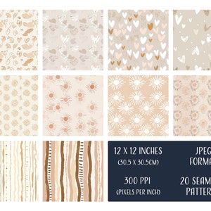 Boho Beige Seamless Patterns, Printable Digital Paper, Commercial Use ...