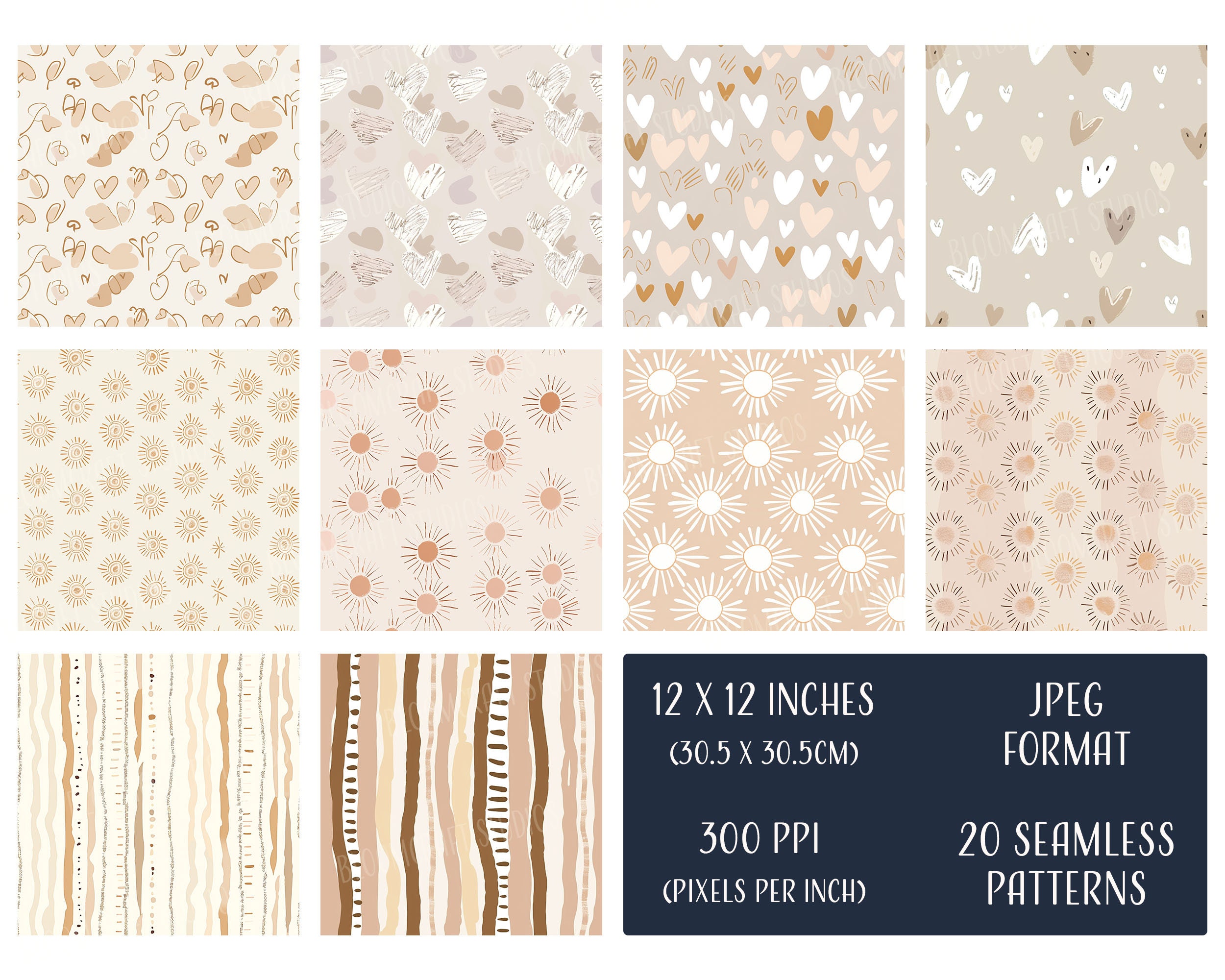 Boho Beige Seamless Patterns, Printable Digital Paper, Commercial Use ...