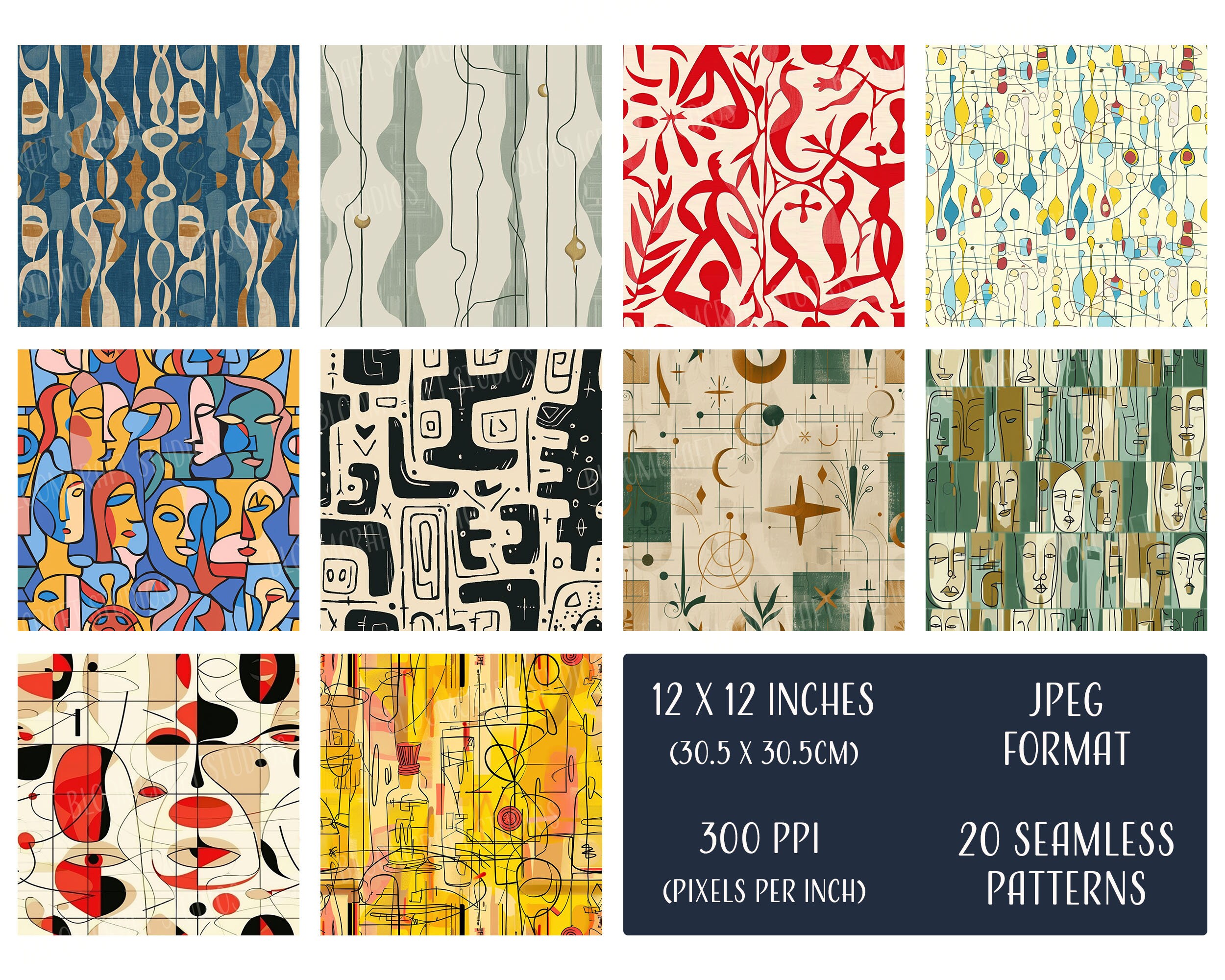 Abstract Art Seamless Patterns, Printable Digital Paper, Commercial Use ...