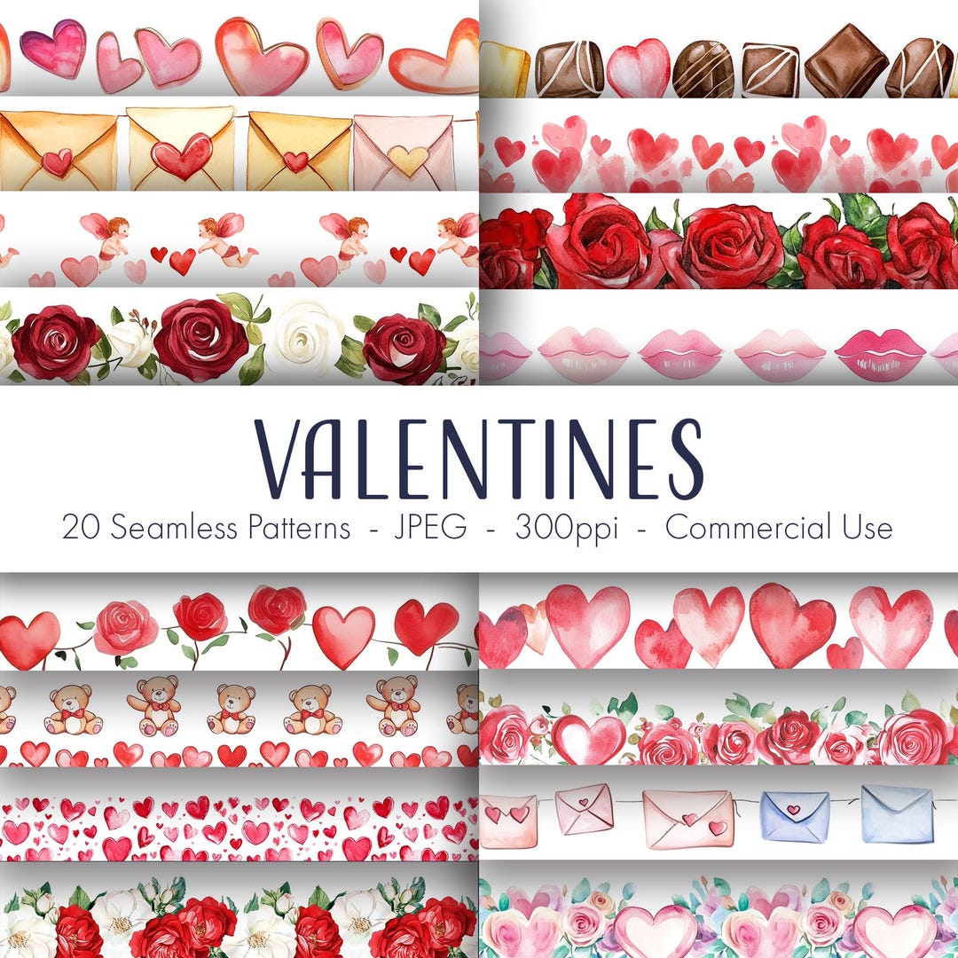 Valentines Seamless Borders, Printable Digital Paper, Commercial Use ...