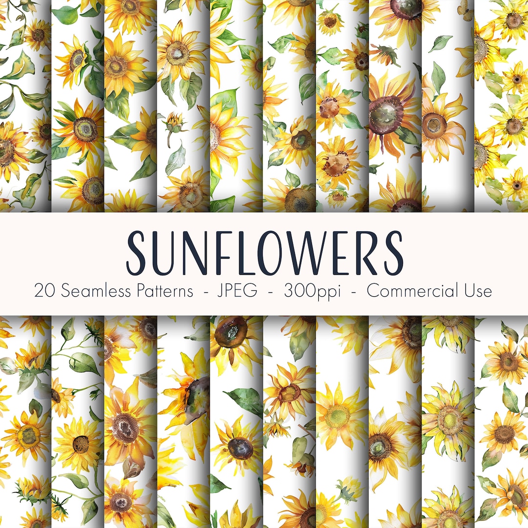 Sunflowers Seamless Patterns, Printable Digital Paper, Commercial Use ...