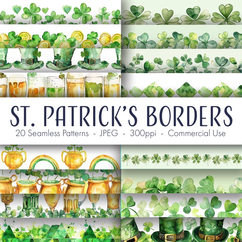 St. Patrick's Seamless Borders, Printable Digital Paper, Commercial Use ...