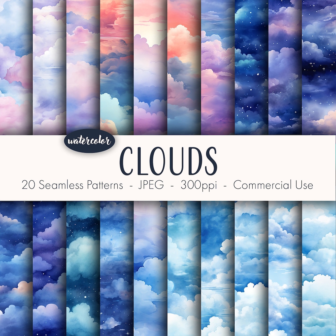 Clouds Seamless Patterns, Printable Digital Paper, Instant Download ...