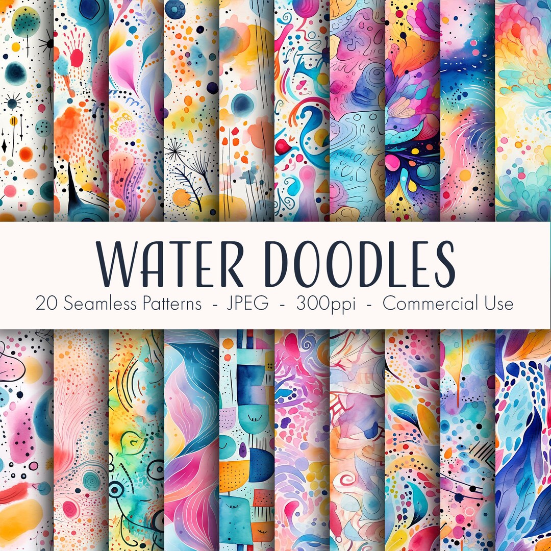 Water Doodles Seamless Patterns, Printable Digital Paper, Instant ...
