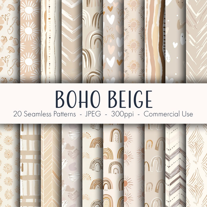 Boho Beige Seamless Patterns, Printable Digital Paper, Commercial Use ...