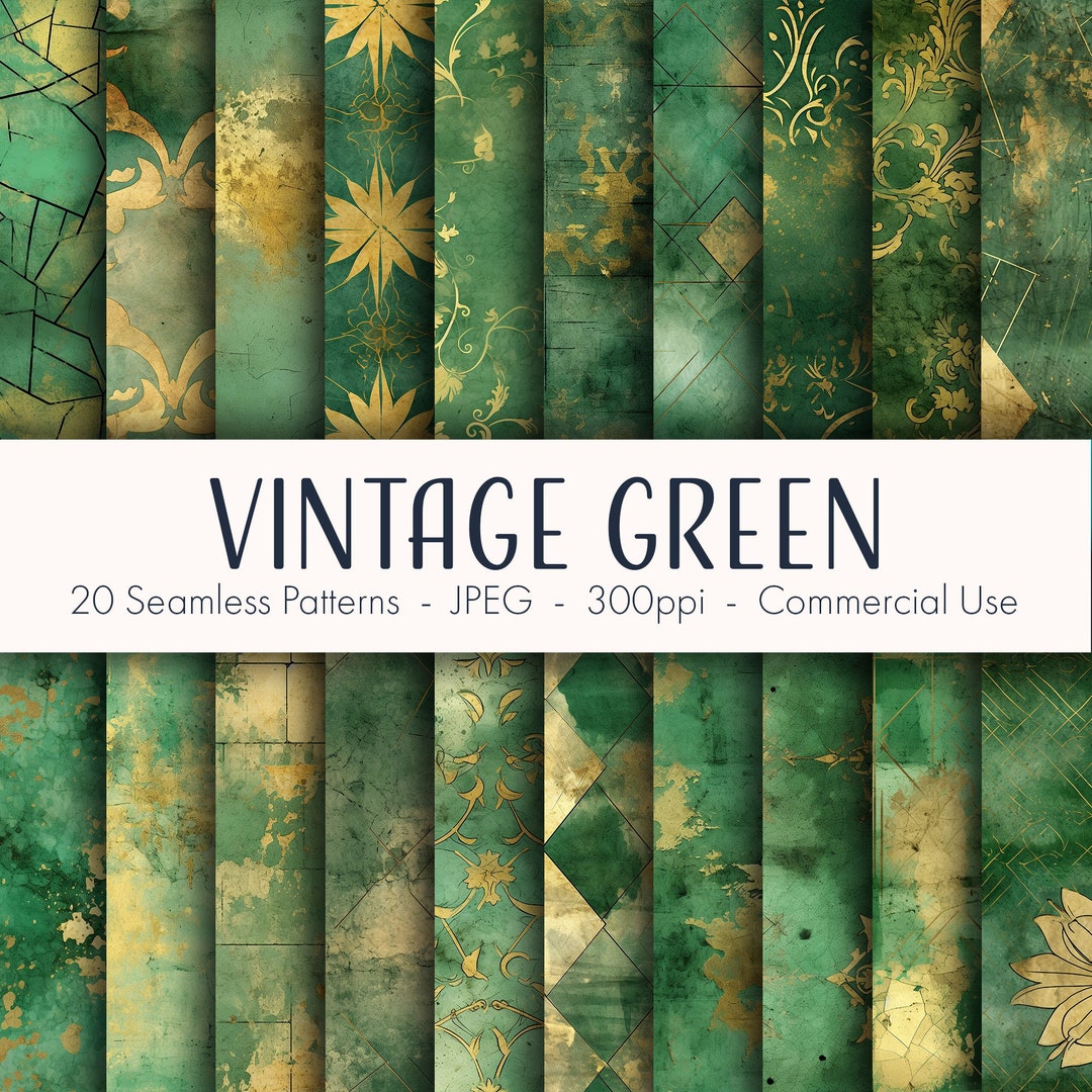 Vintage Green Seamless Patterns, Printable Digital Paper, Instant ...