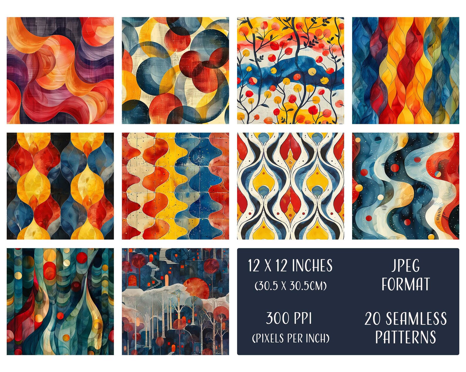 Primary Seamless Patterns, Printable Digital Paper, Commercial Use ...