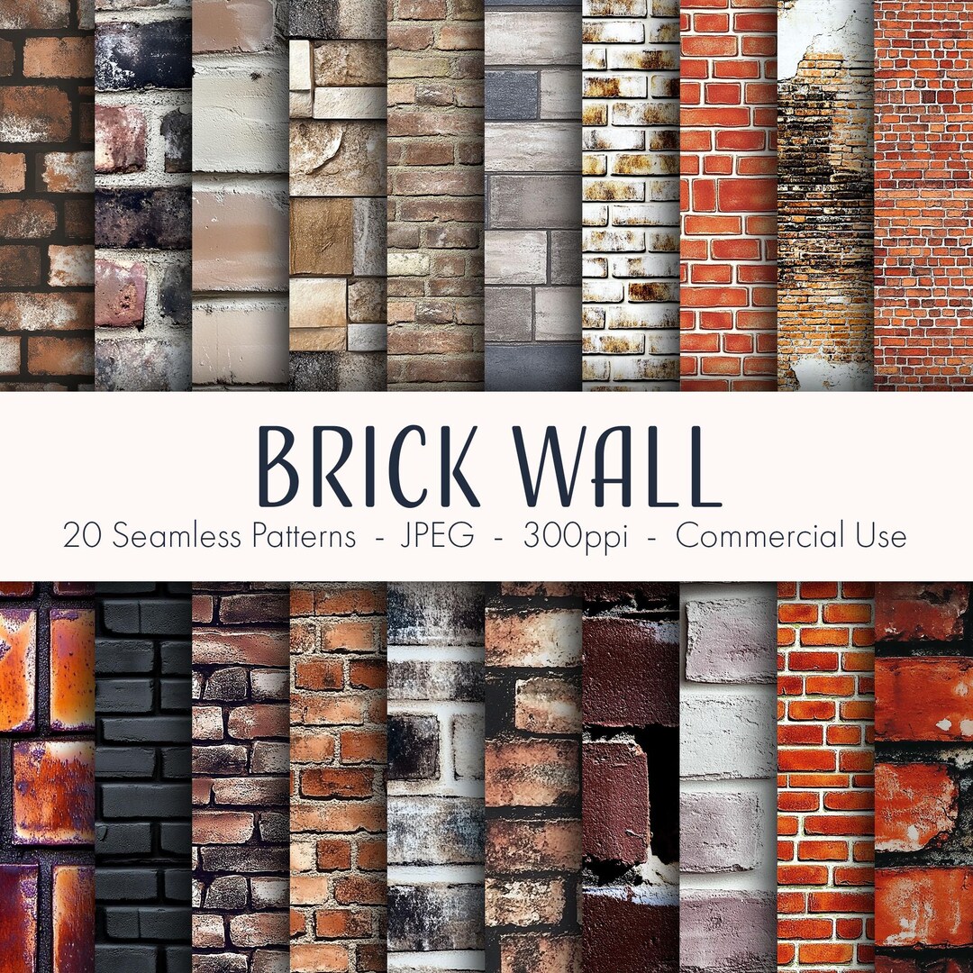 Brick Wall Seamless Patterns, Printable Digital Paper, Commercial Use ...