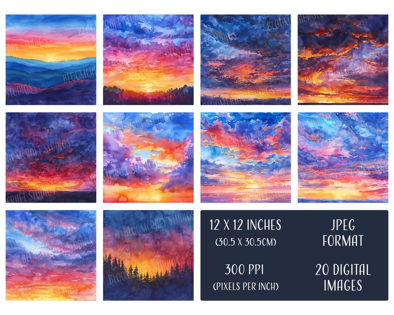 Sunset Digital Images, Printable Digital Paper, Instant Download ...