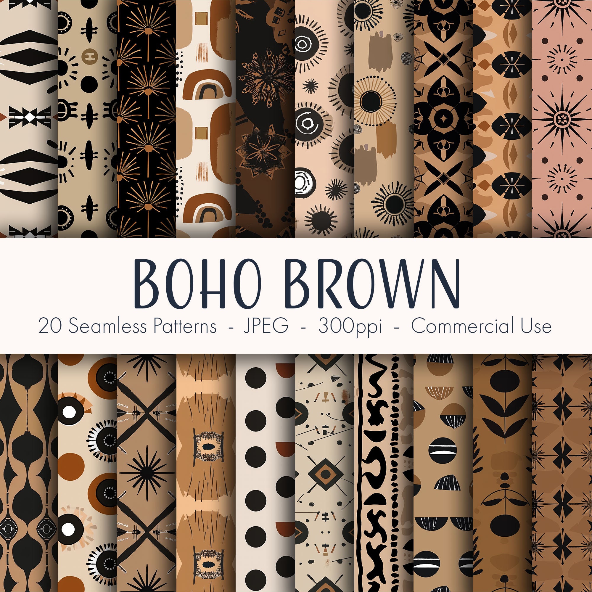 Boho Brown Seamless Patterns, Printable Digital Paper, Commercial Use ...