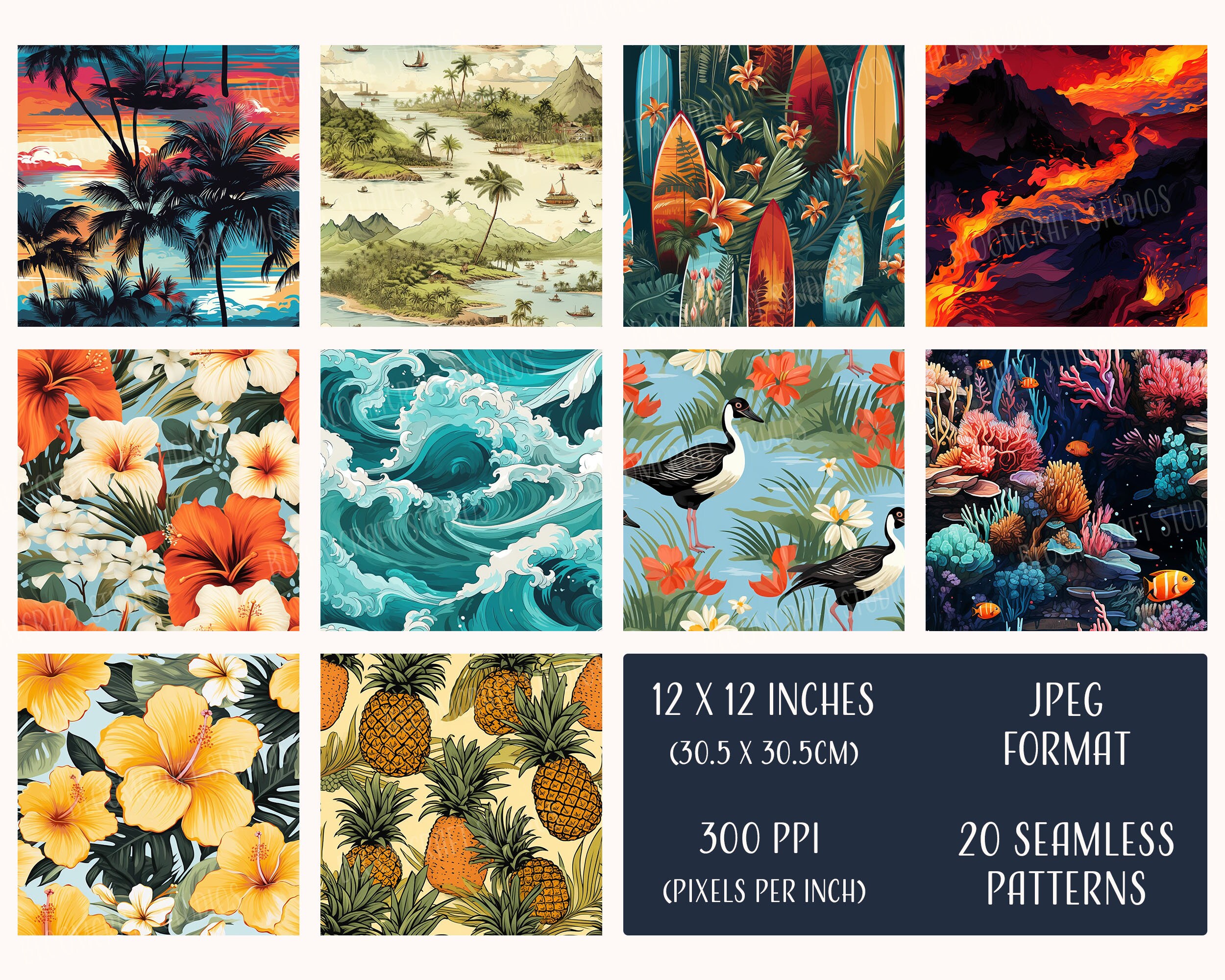 Hawaii Seamless Patterns, Printable Digital Paper, Instant Download ...