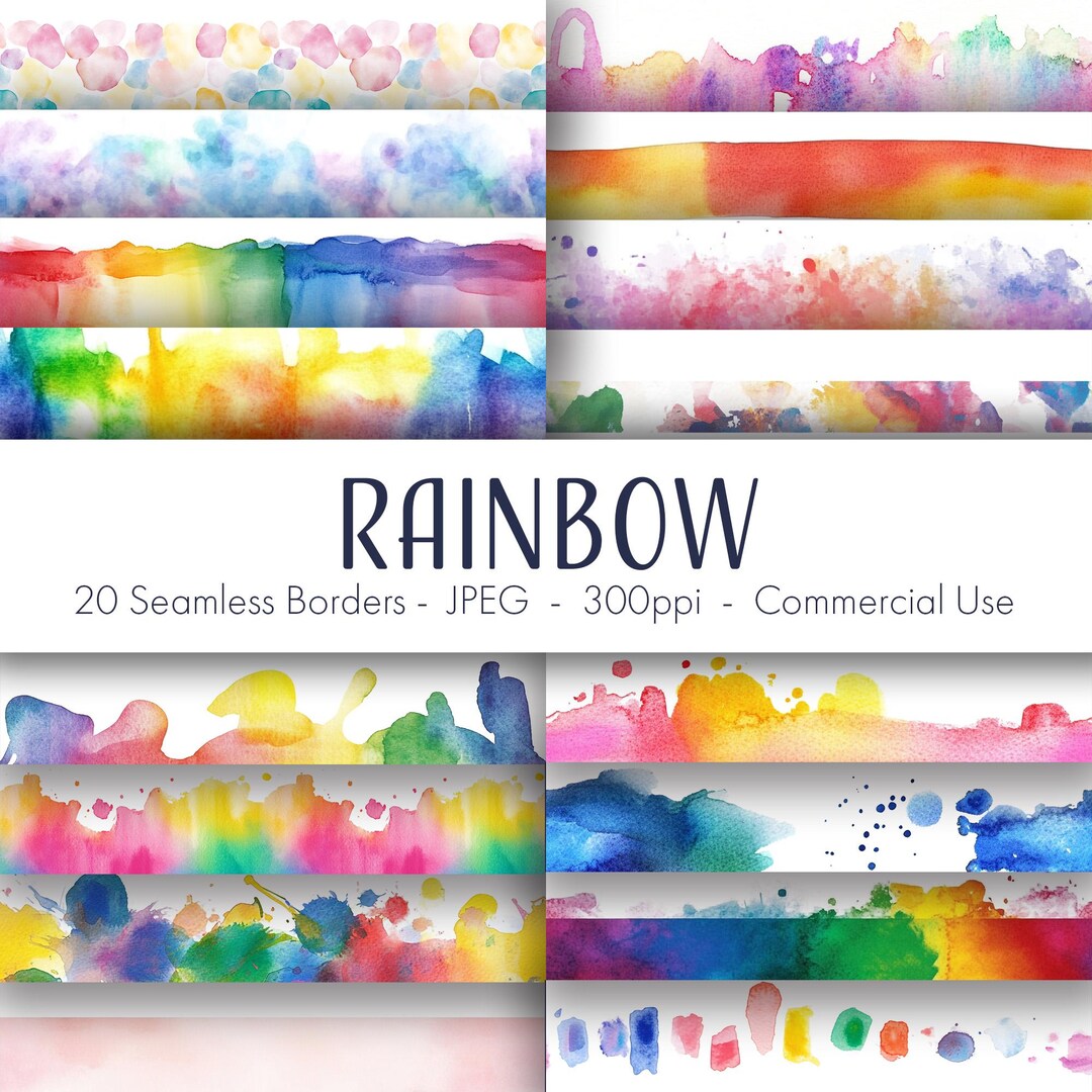 Rainbow Seamless Borders, Printable Digital Paper, Commercial Use, JPEG ...