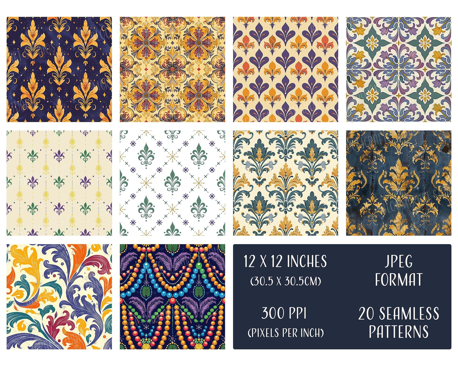 New Orleans Seamless Patterns, Printable Digital Paper, Commercial Use ...