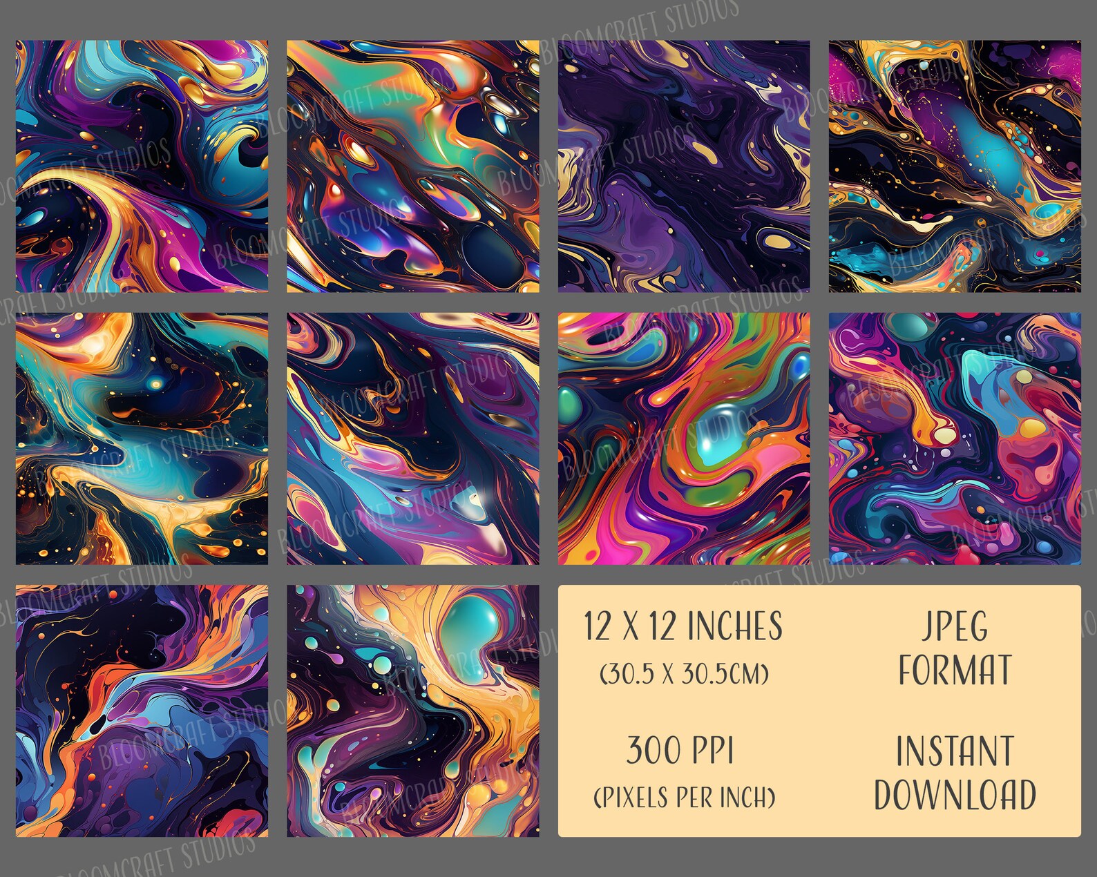 Oil Slick Seamless Patterns, Printable Digital Paper, Commercial Use ...