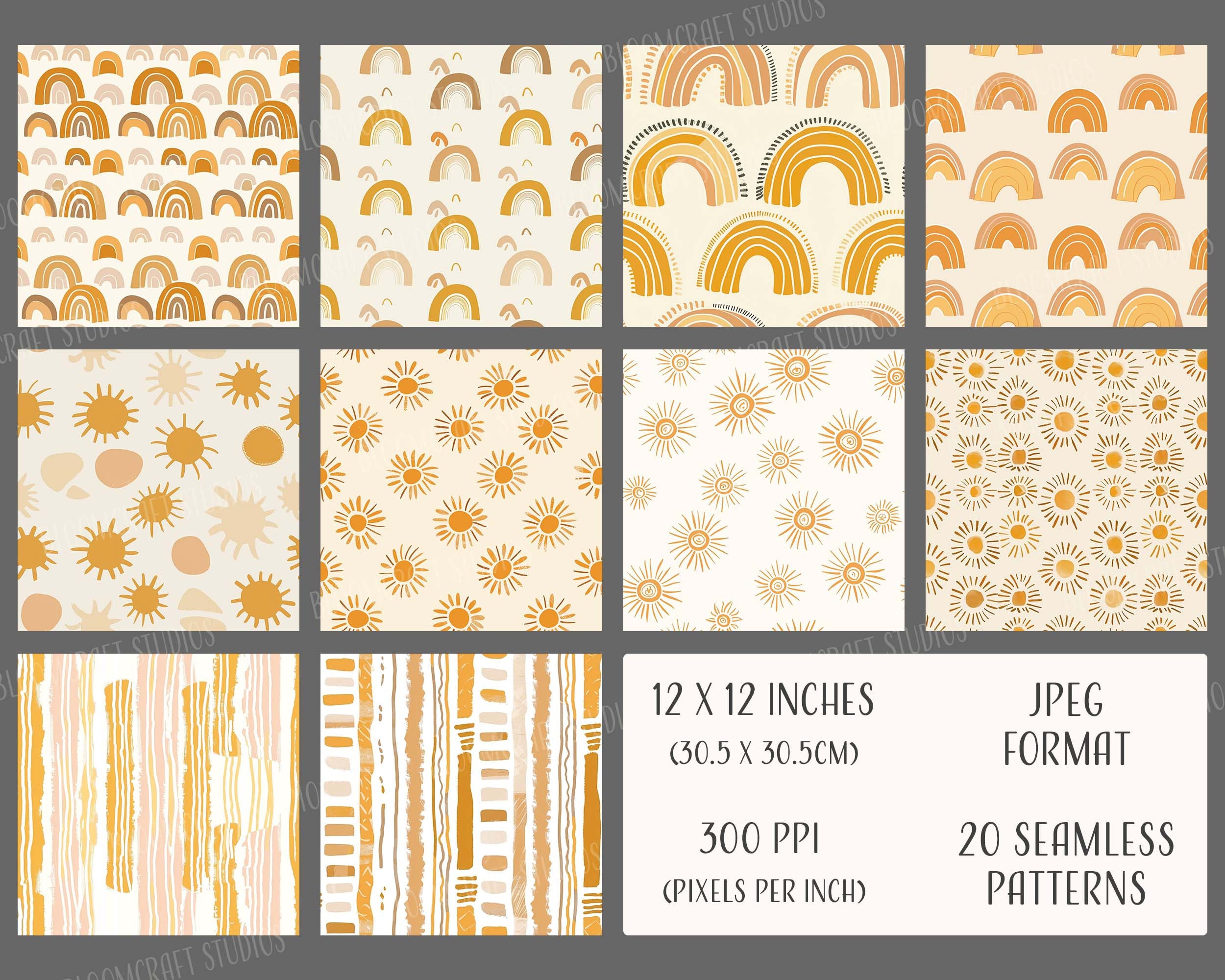 Boho Marigold Seamless Patterns, Printable Digital Paper, Commercial ...