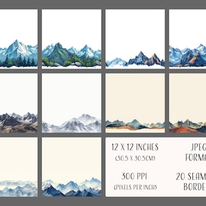 Mountain Seamless Borders, Printable Digital Paper, Commercial Use ...