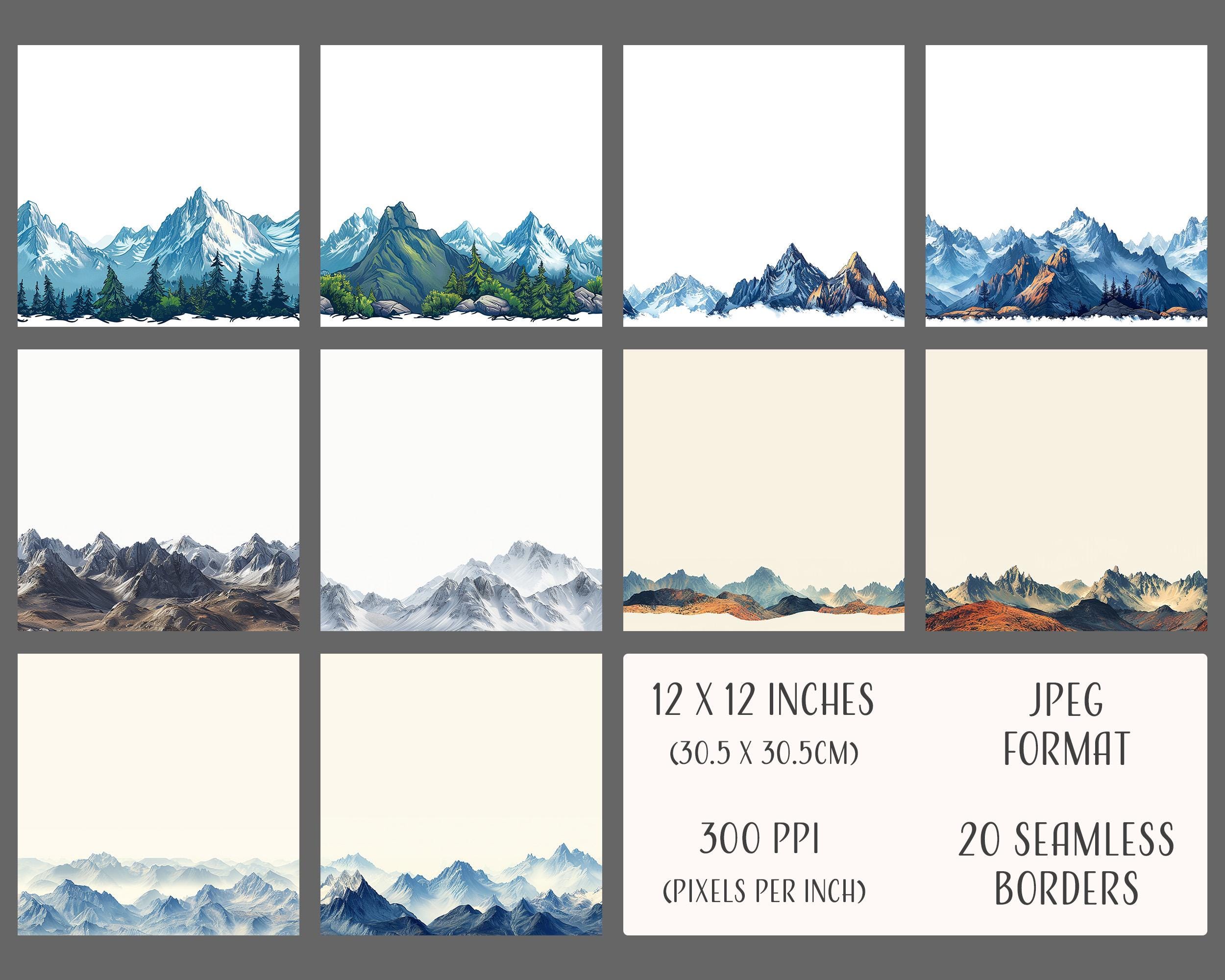Mountain Seamless Borders, Printable Digital Paper, Commercial Use ...
