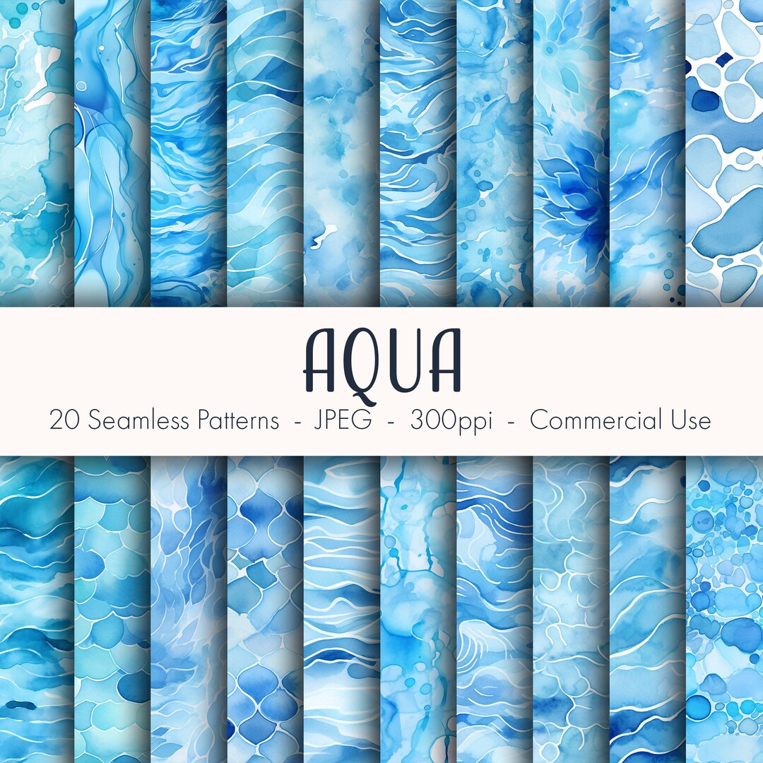 Aqua Seamless Patterns, Printable Digital Paper, Commercial Use, JPEG ...