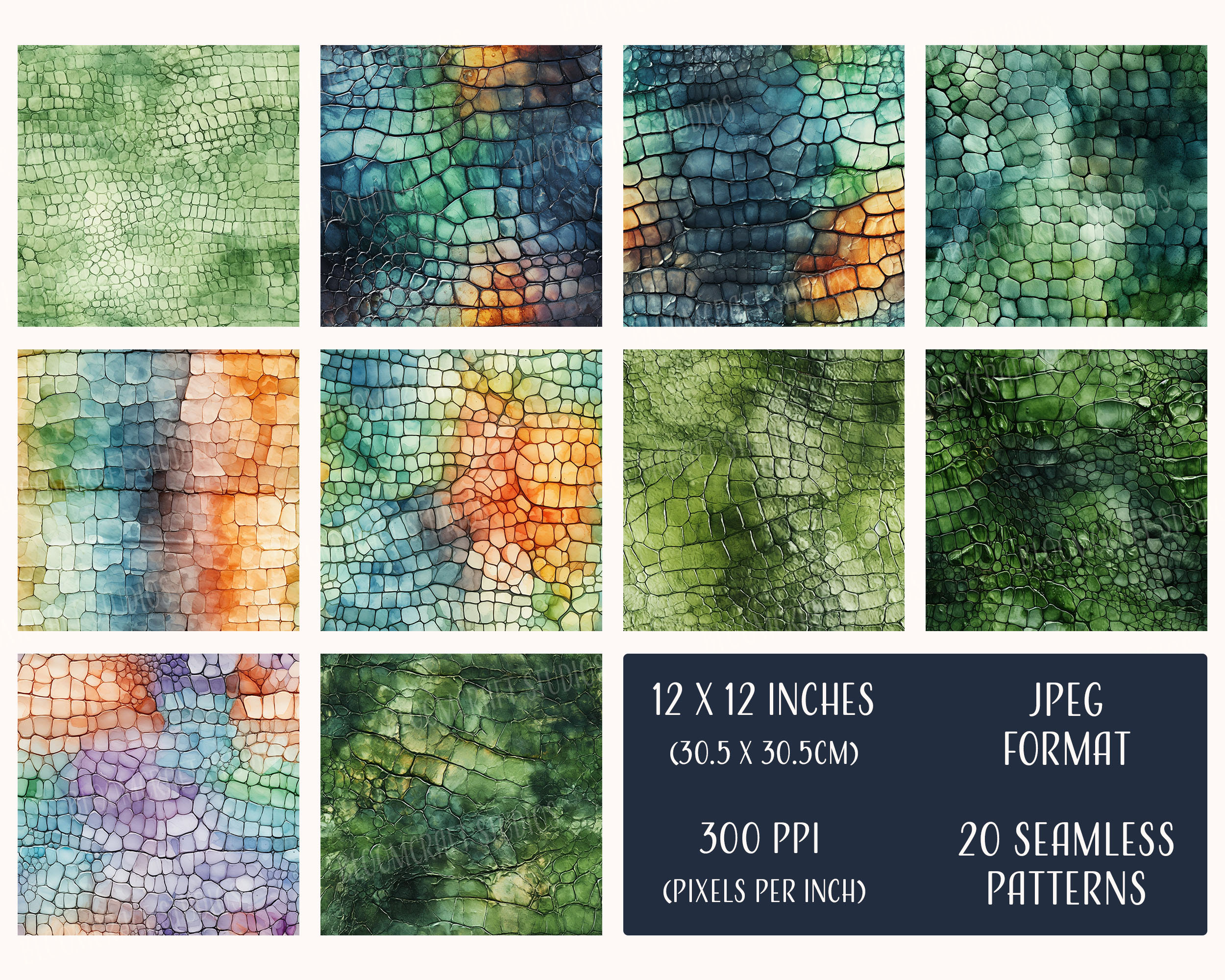 Reptile Scales Seamless Patterns, Printable Digital Paper, Instant ...
