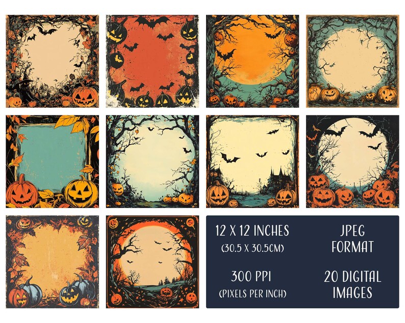 Vintage Halloween Digital Images, Printable Digital Paper, Instant ...