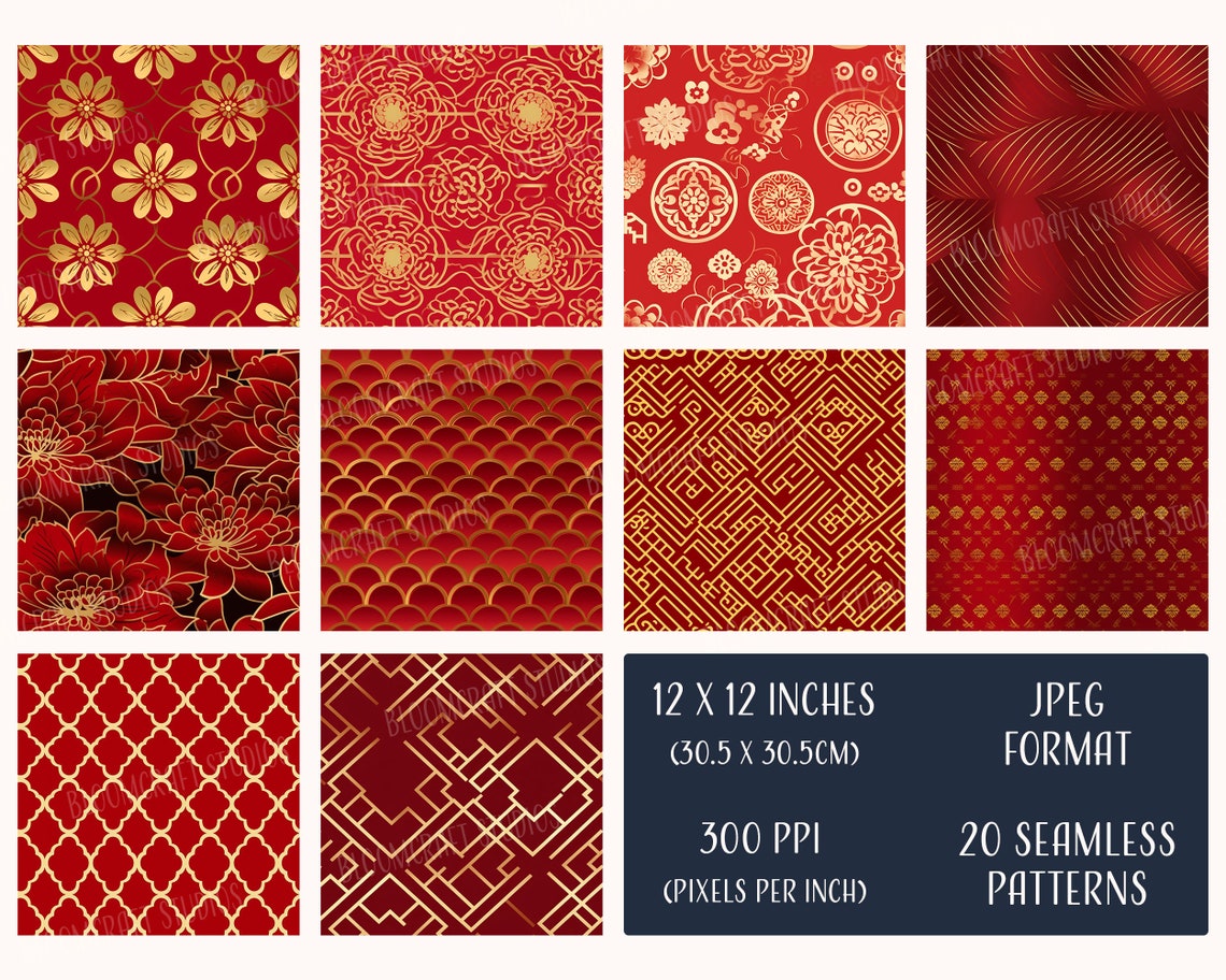 CNY Seamless Patterns, Printable Digital Paper, Commercial Use, JPEG ...