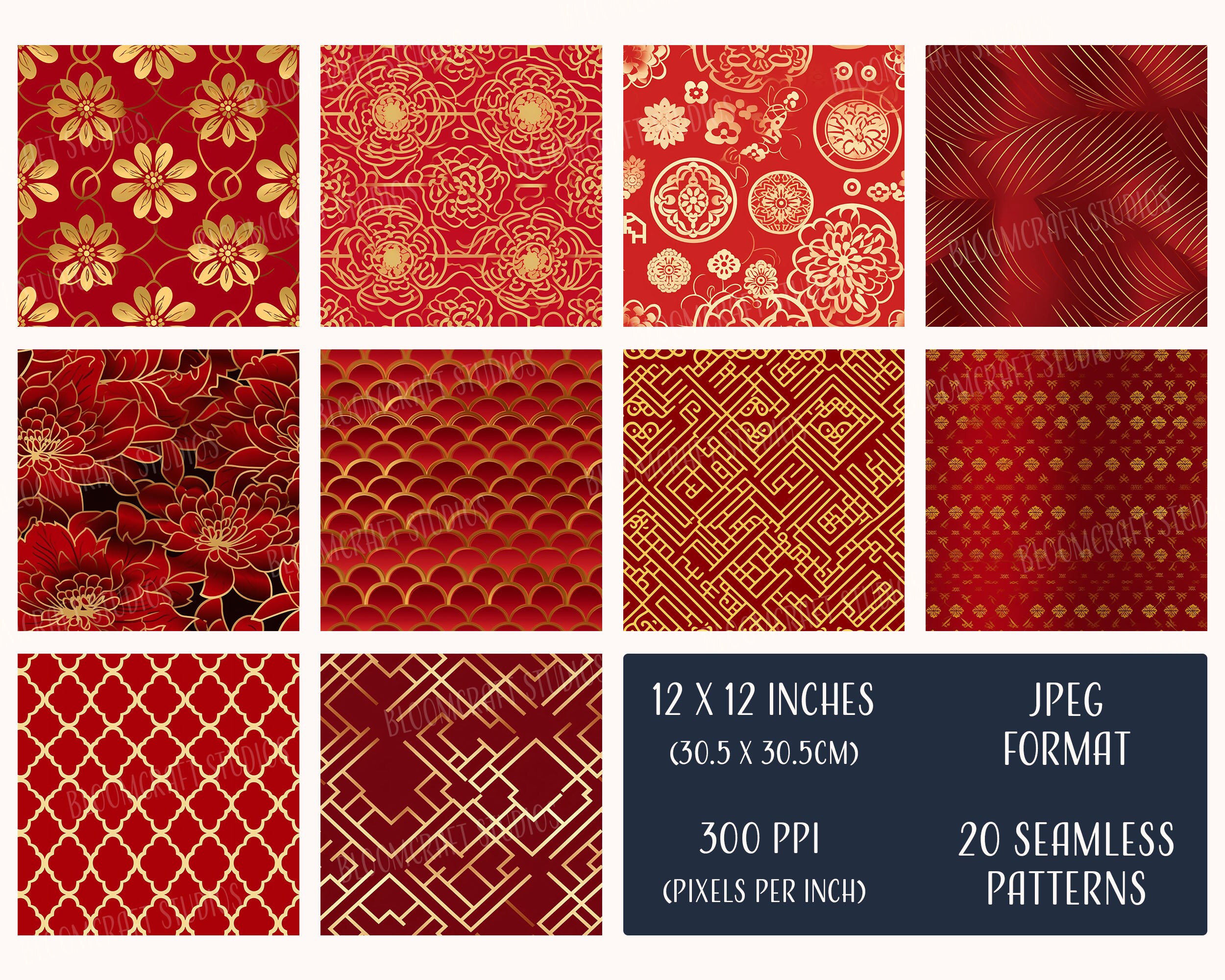 CNY Seamless Patterns, Printable Digital Paper, Commercial Use, JPEG ...