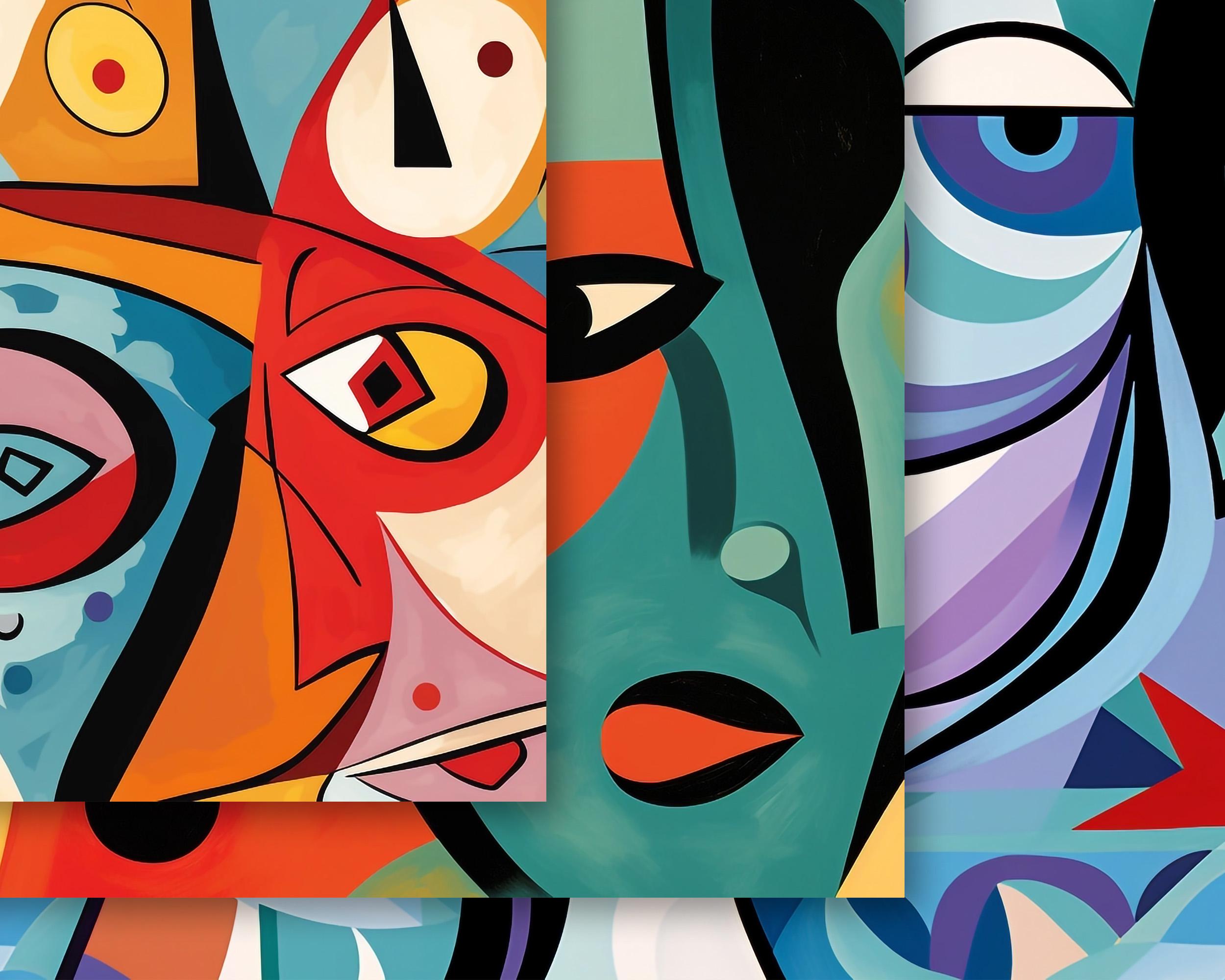 Cubist Art Faces Seamless Patterns, Printable Digital Paper, Instant ...