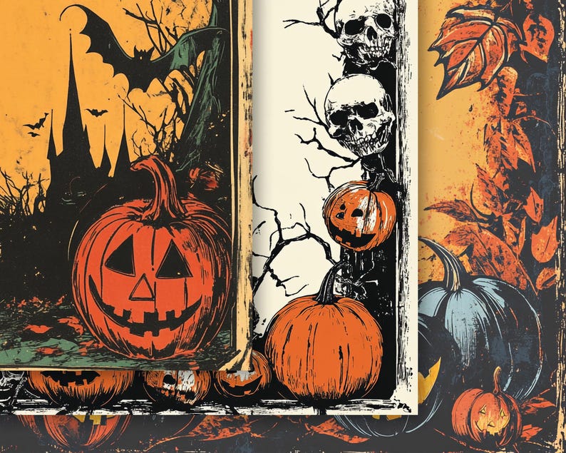 Vintage Halloween Digital Images, Printable Digital Paper, Instant ...
