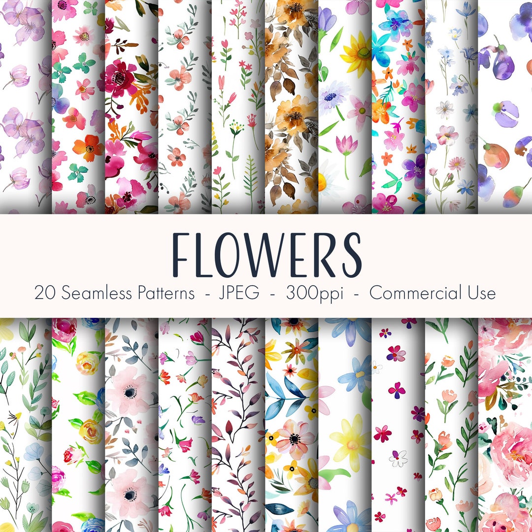 Flowers Seamless Patterns, Printable Digital Paper, Commercial Use ...