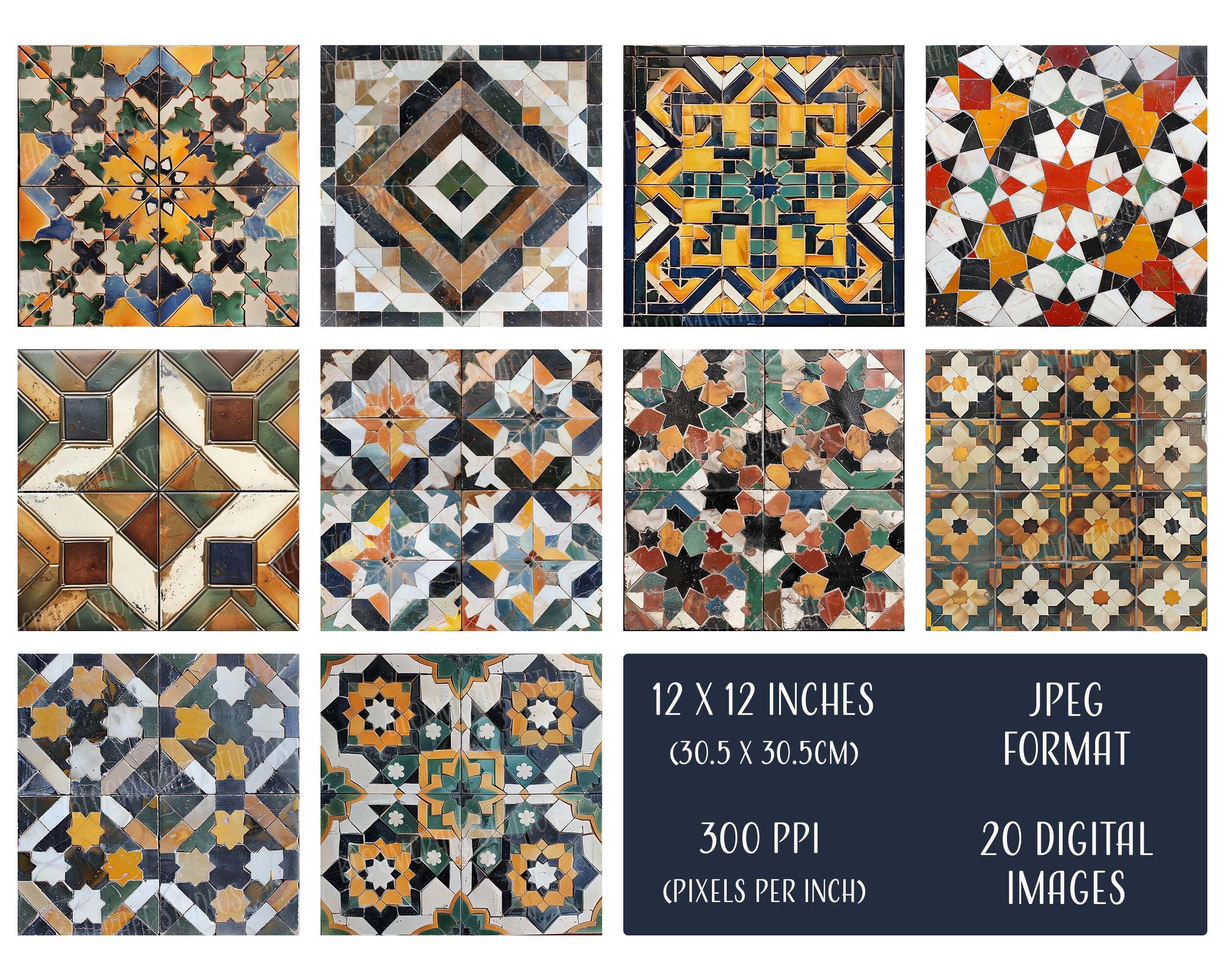 Moroccan Tiles Digital Images, Printable Digital Paper, Instant ...