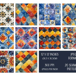 Moroccan Tiles Seamless Patterns, Printable Digital Paper, Commercial ...