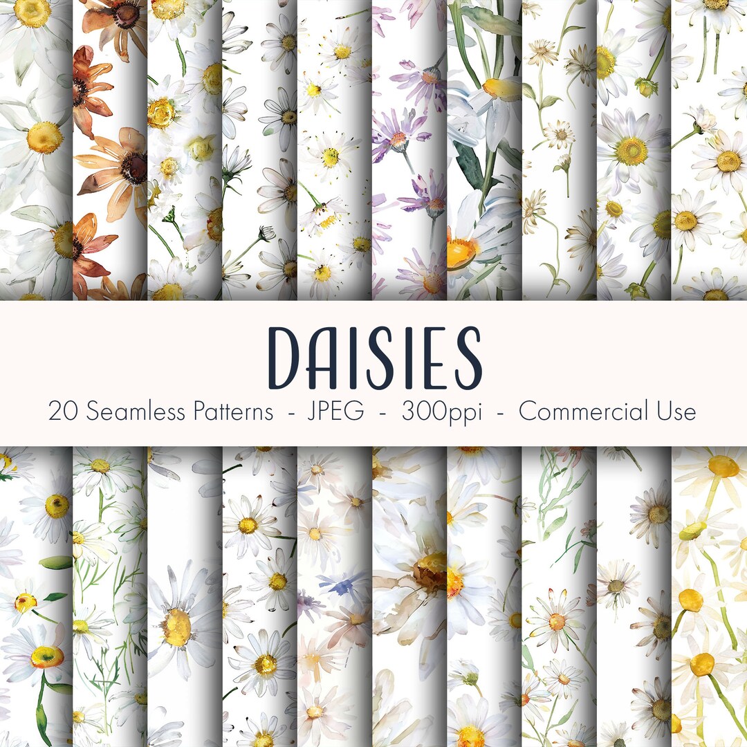 Daisies Seamless Patterns, Printable Digital Paper, Commercial Use ...