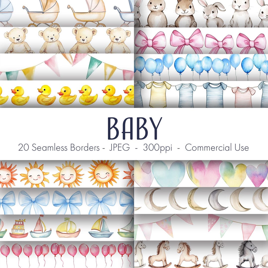 Baby Seamless Borders, Printable Digital Paper, Commercial Use, JPEG ...
