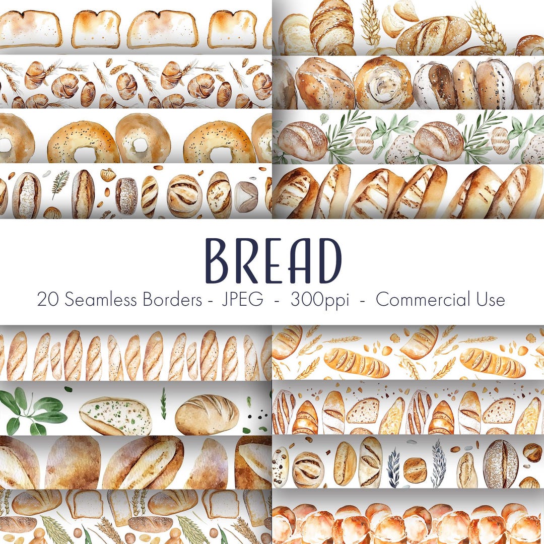 Bread Seamless Borders, Printable Digital Paper, Commercial Use, JPEG ...