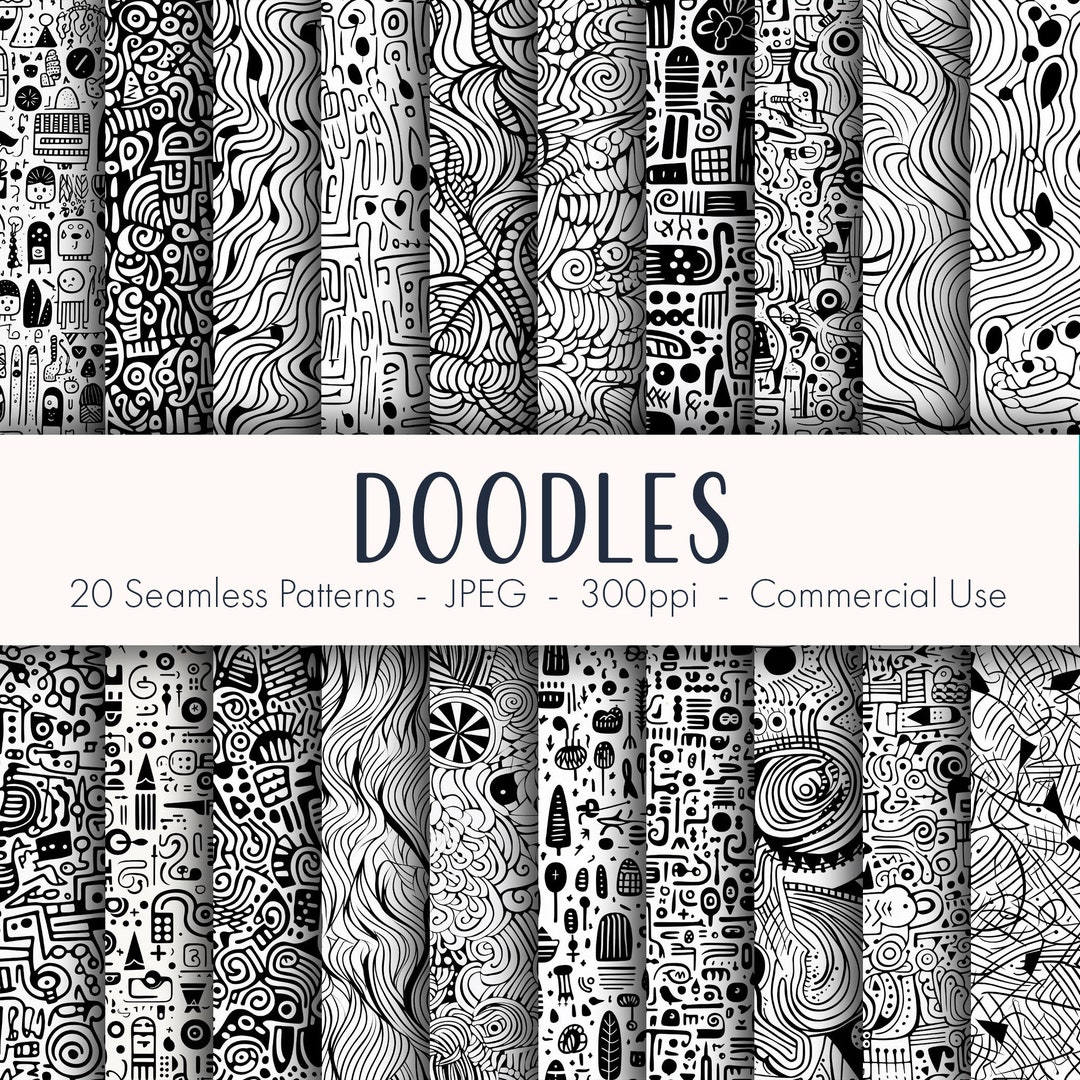 Doodle Seamless Patterns, Printable Digital Paper, Instant Download ...