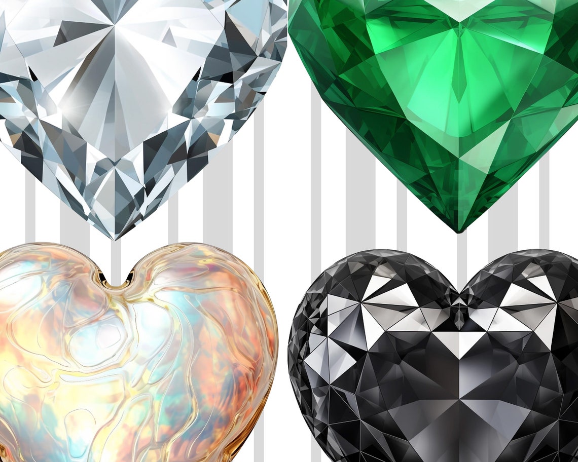 Gem Hearts Clipart - Printable Images, Transparent Background, Instant ...