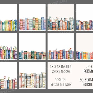 Book Seamless Borders, Printable Digital Paper, Commercial Use, JPEG ...
