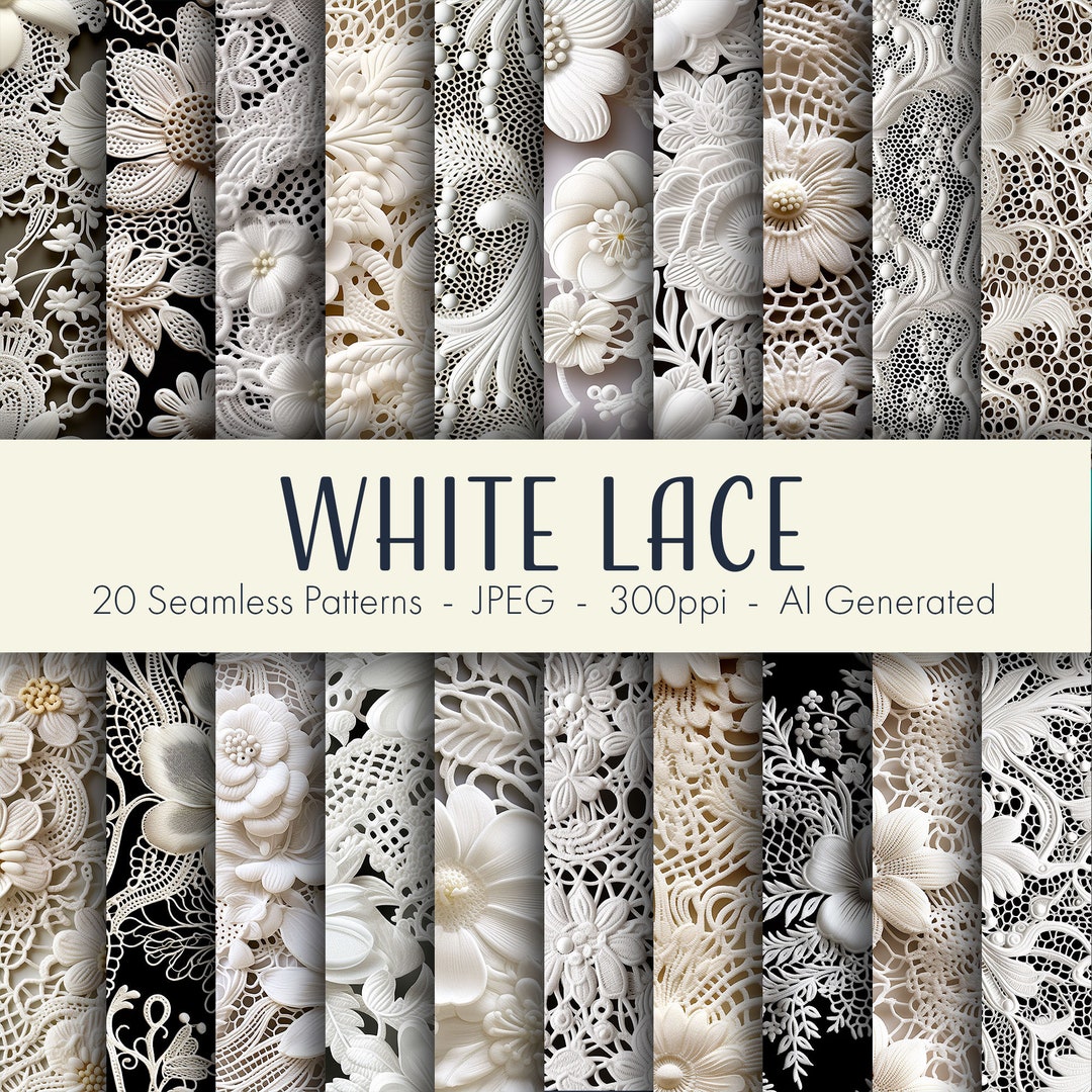 White Lace Seamless Patterns, Printable Digital Paper, Instant Download, Commercial Use ...