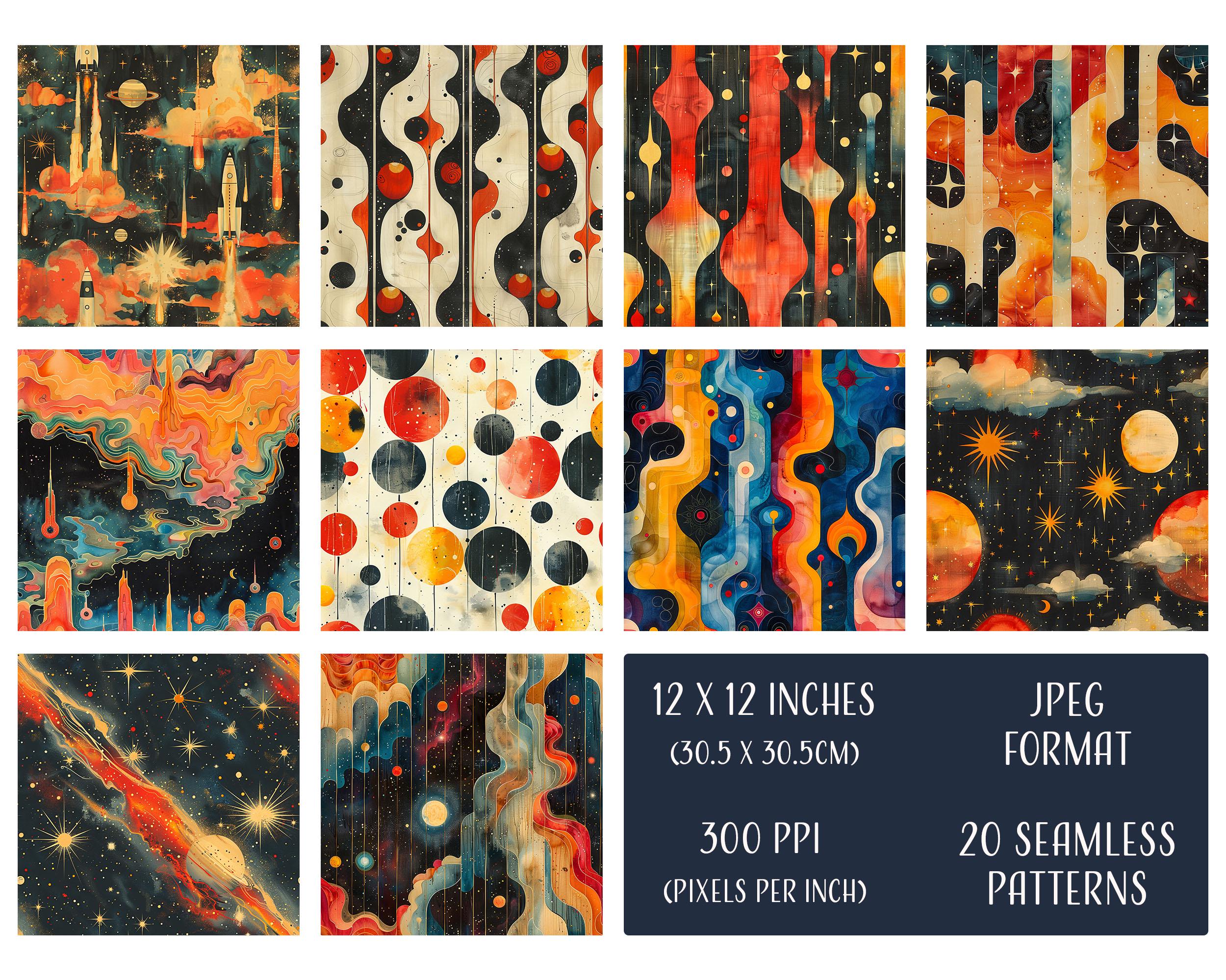Retro Space Seamless Patterns, Printable Digital Paper, Commercial Use ...