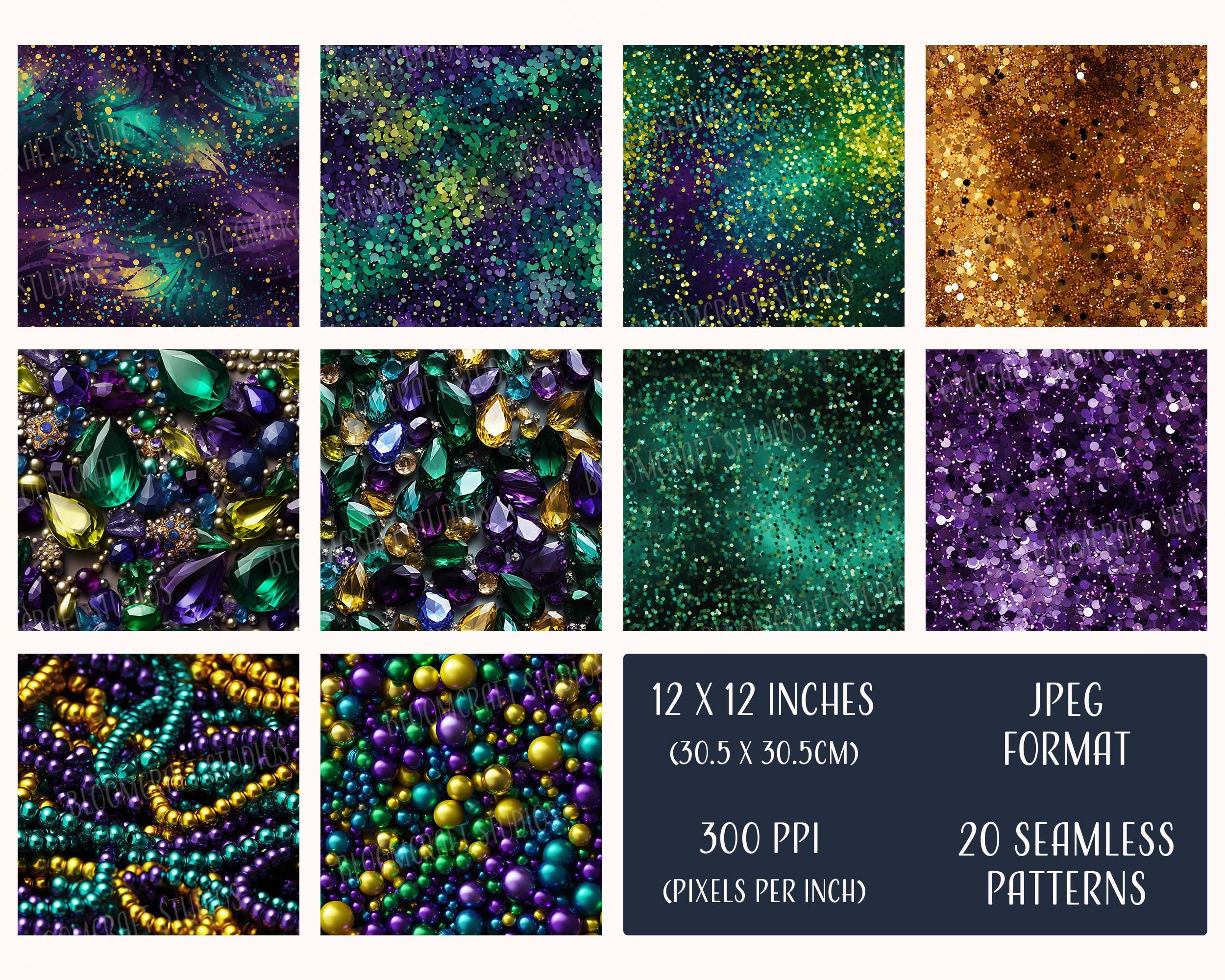 Mardi Gras Seamless Patterns, Printable Digital Paper, Commercial Use ...