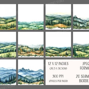 Mountain Seamless Borders, Printable Digital Paper, Commercial Use ...