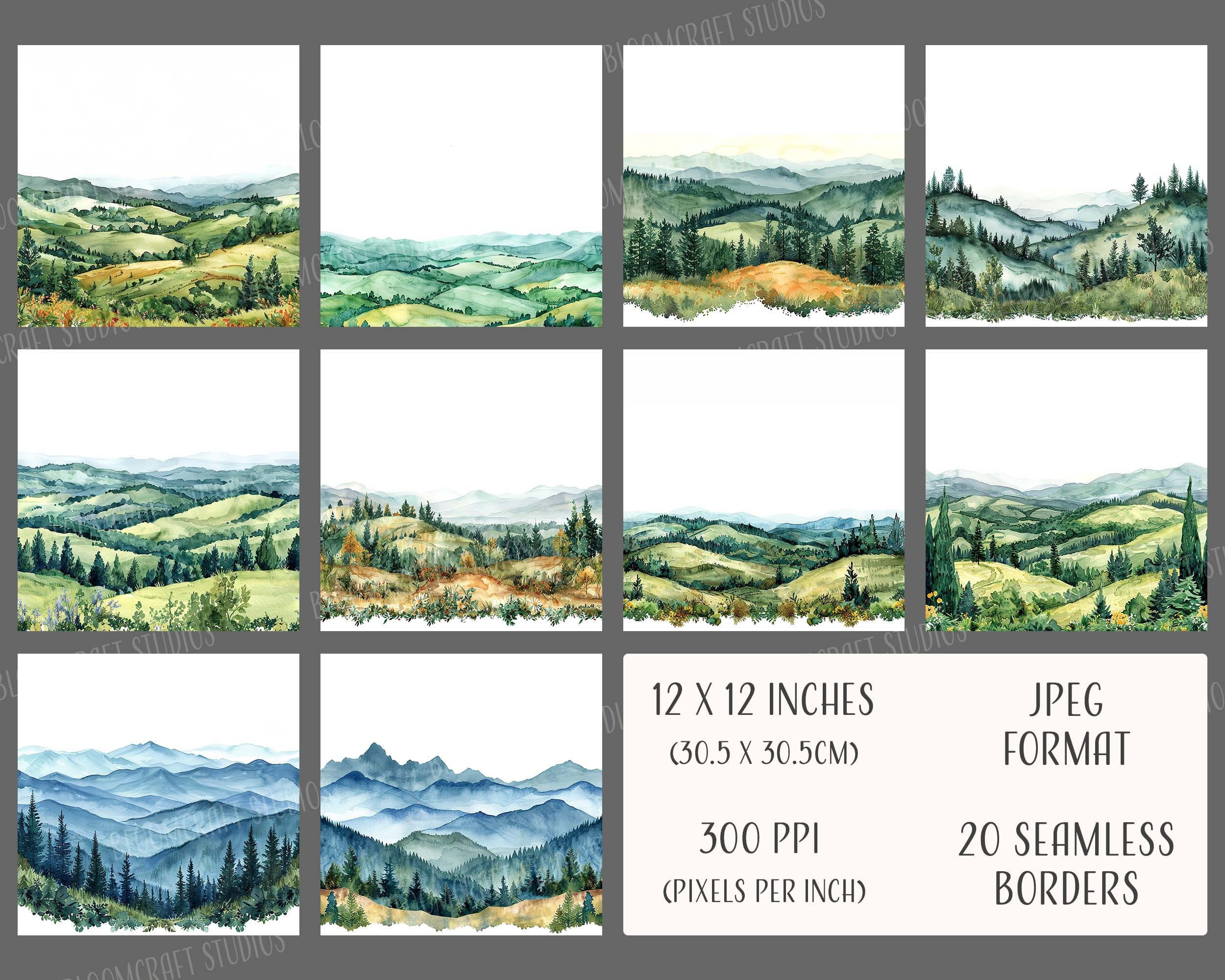 Mountain Seamless Borders, Printable Digital Paper, Commercial Use ...