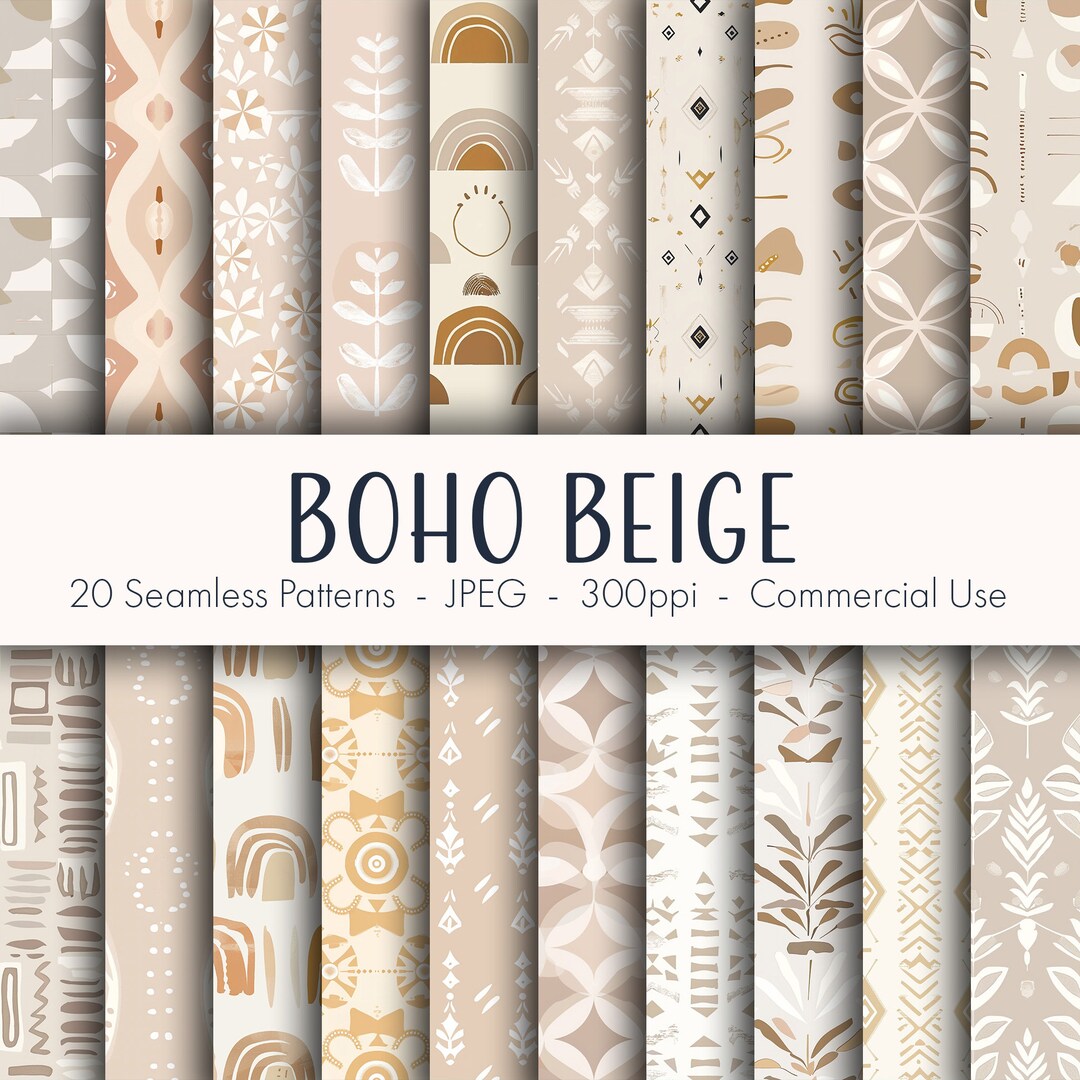Boho Beige Seamless Patterns, Printable Digital Paper, Commercial Use ...