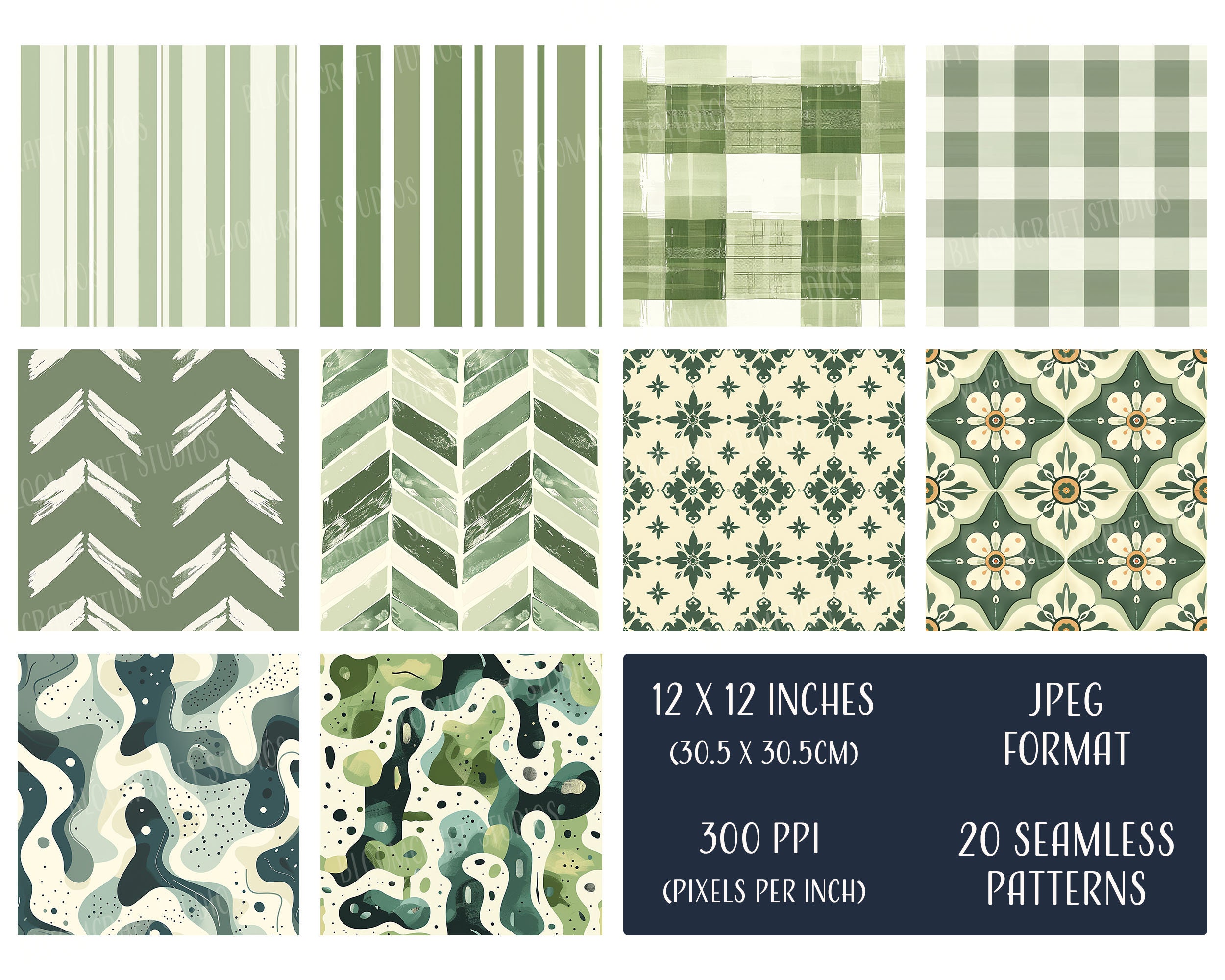 Sage Green Seamless Patterns, Printable Digital Paper, Commercial Use ...