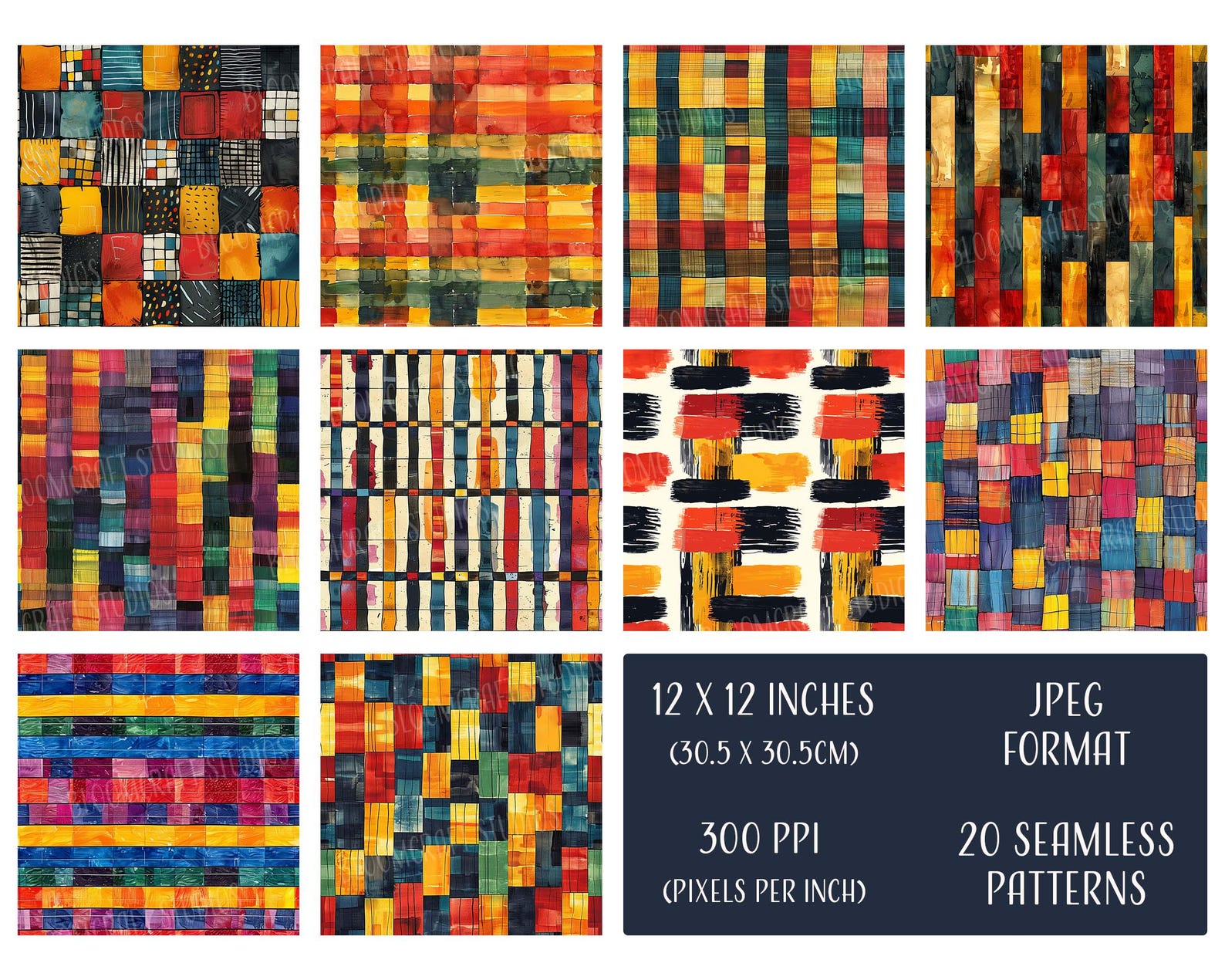 Patchwork Seamless Patterns, Printable Digital Paper, Commercial Use ...
